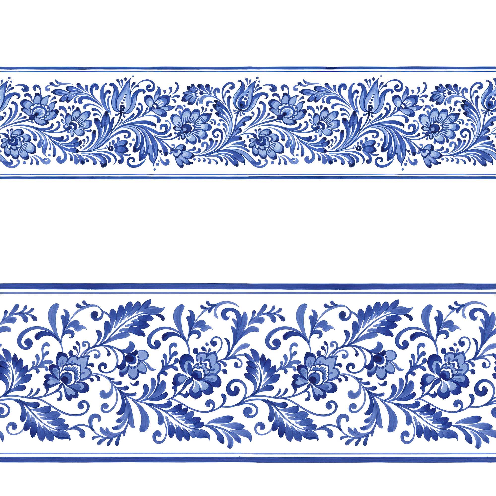8 Seamless Cobalt Blue Floral Borders JPG Set, Horizontal Symmetrical ...