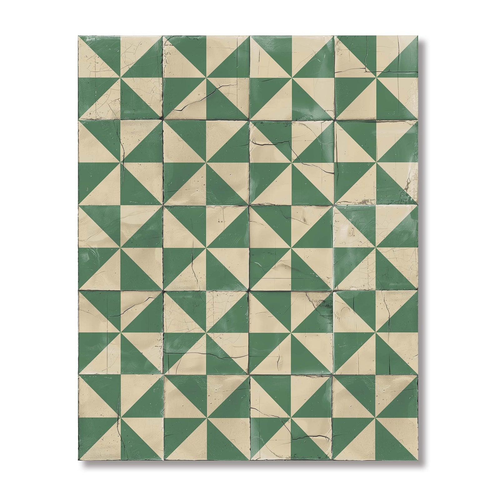 Seamless Antique Mosaic of Old Cracked Realistic Tiles With Green ...