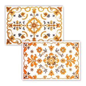 Vintage Old Antique Tiles Brown Hand-painted Pattern Mosaic Italian ...