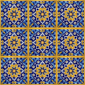 Bundle Antique Blue and Yellow Floral Border Tiles Digital Design ...