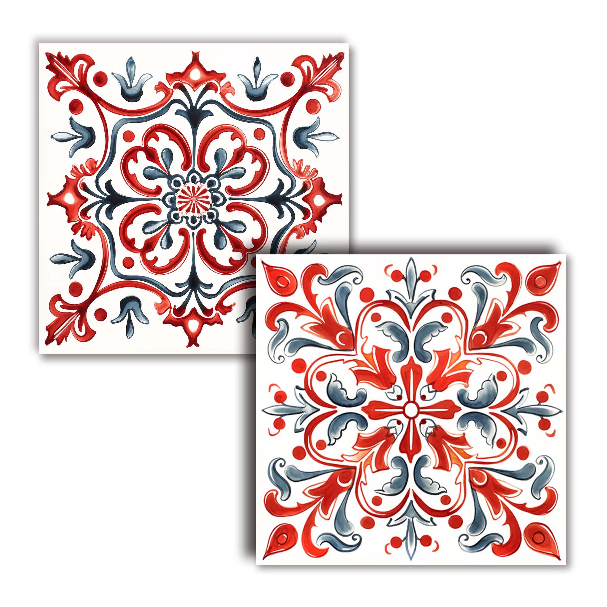Red Blue Watercolor White Background Tiles Decor Wall Kitchen Porcelain ...