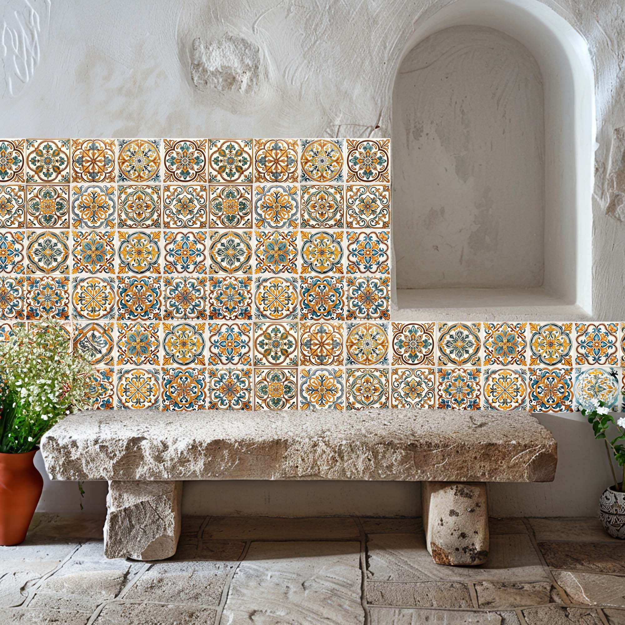 Antique Digital Ceramic Tiles Catalan Style, Floral Pattern Brown Beige ...