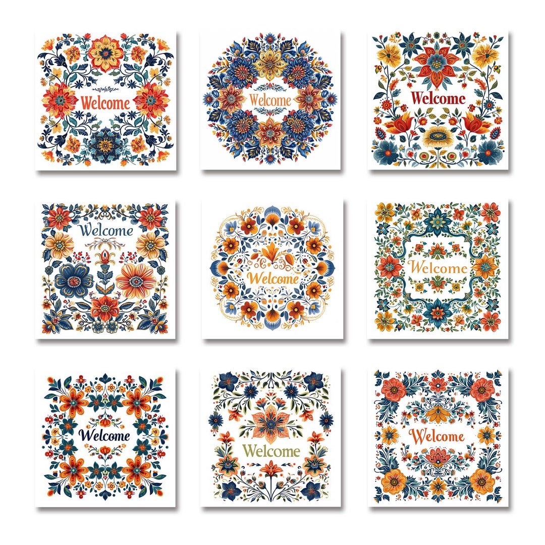 Bundle of Welcome Tiles, White Background With Flowers, JPG Format for ...