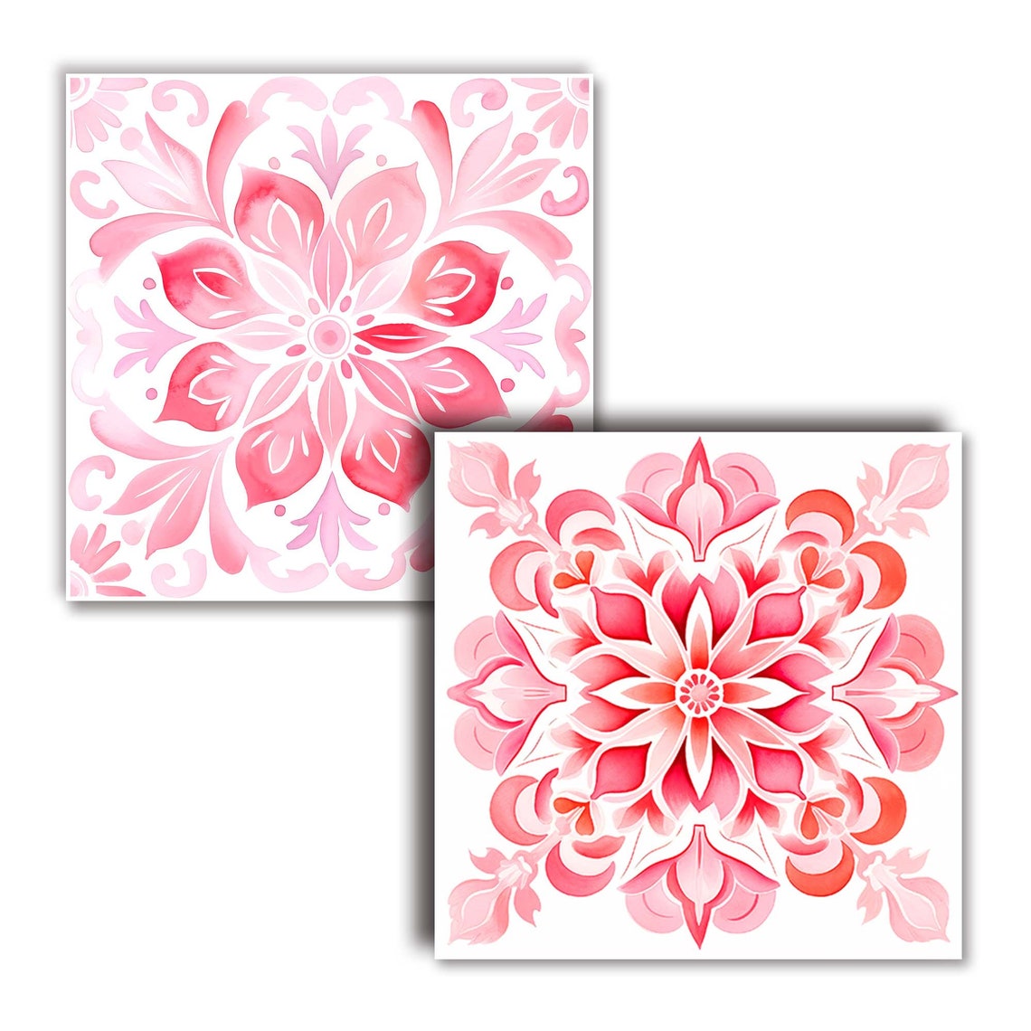 Pink Watercolor Tiles White Background Square Mosaic Decor Wall Craft ...