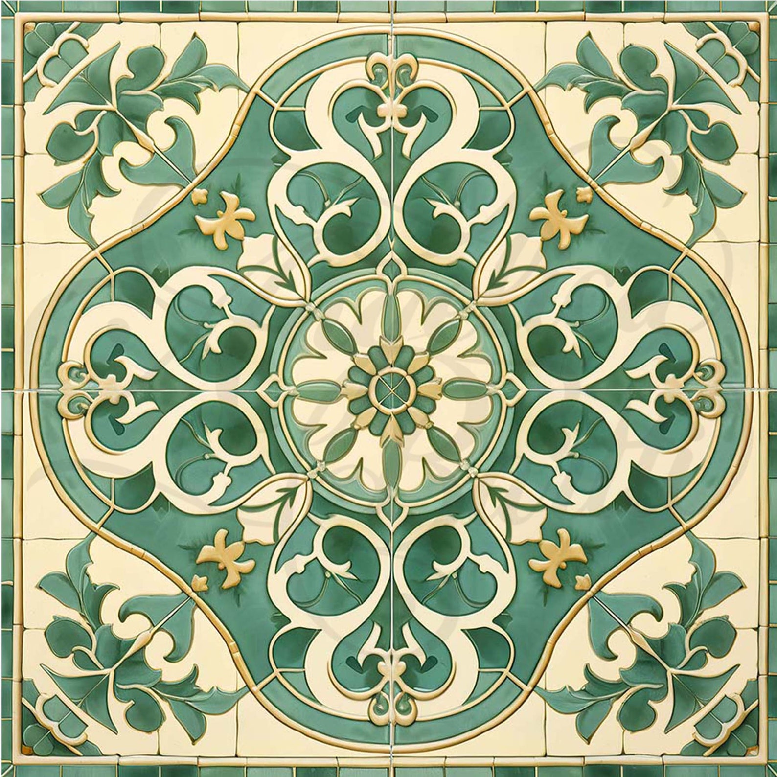 9 Vintage Green Tiles Clipart. SVG, JPG. Spanish-style Tiles ...