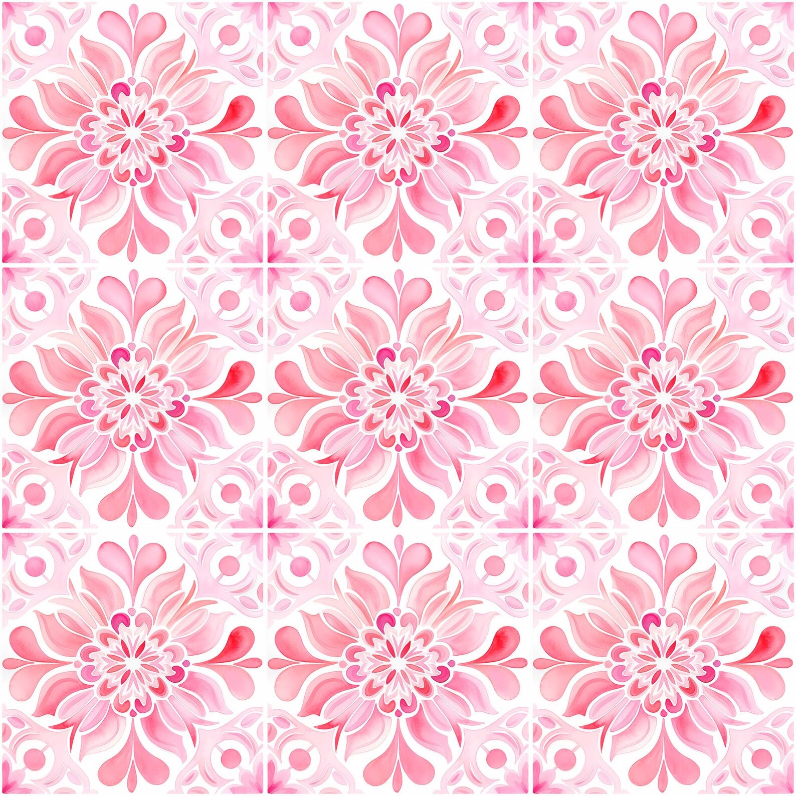 Pink Watercolor Tiles White Background Square Mosaic Decor Wall Craft ...