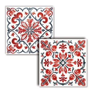 Red Blue Watercolor White Background Tiles Decor Wall Kitchen Porcelain ...