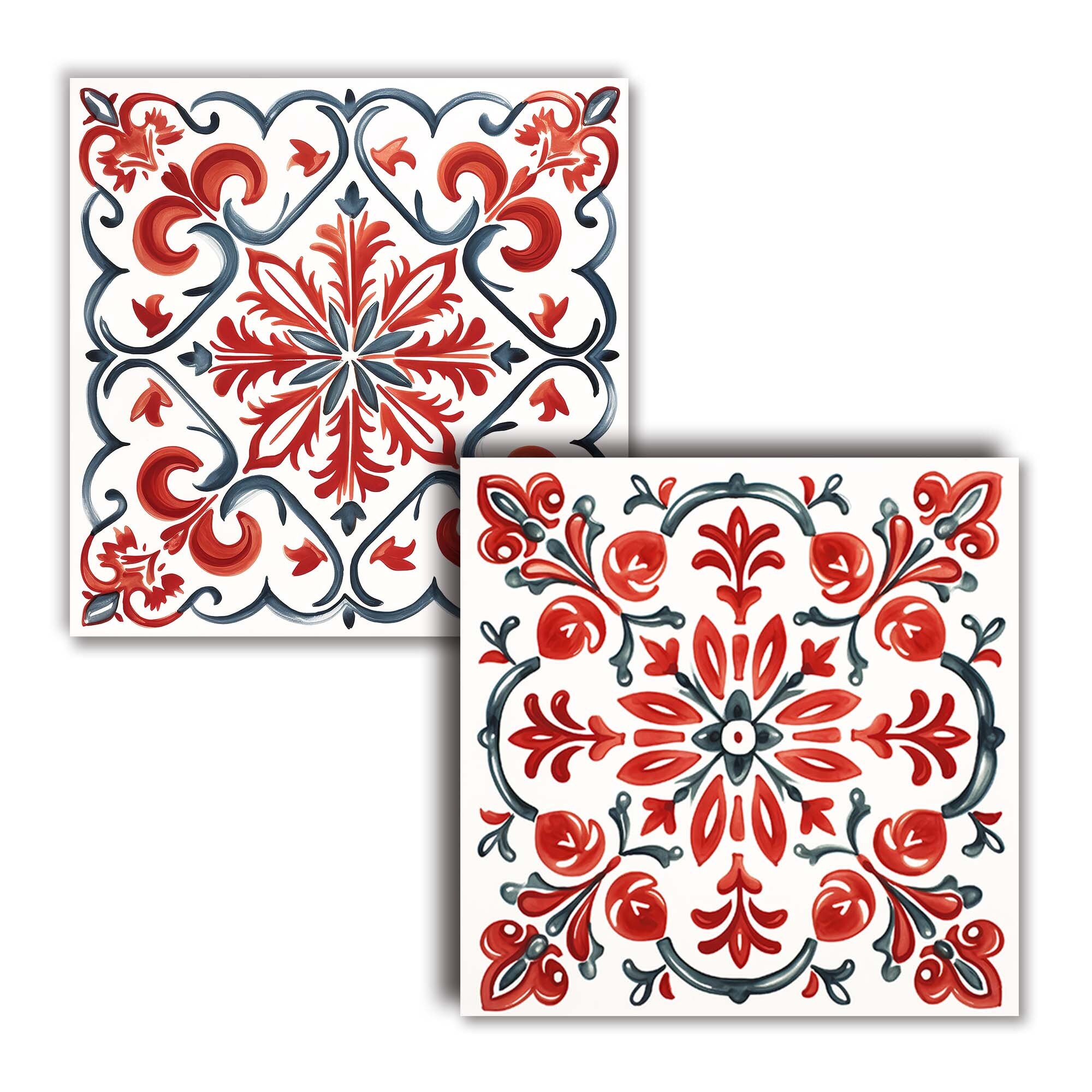 Red Blue Watercolor White Background Tiles Decor Wall Kitchen Porcelain ...