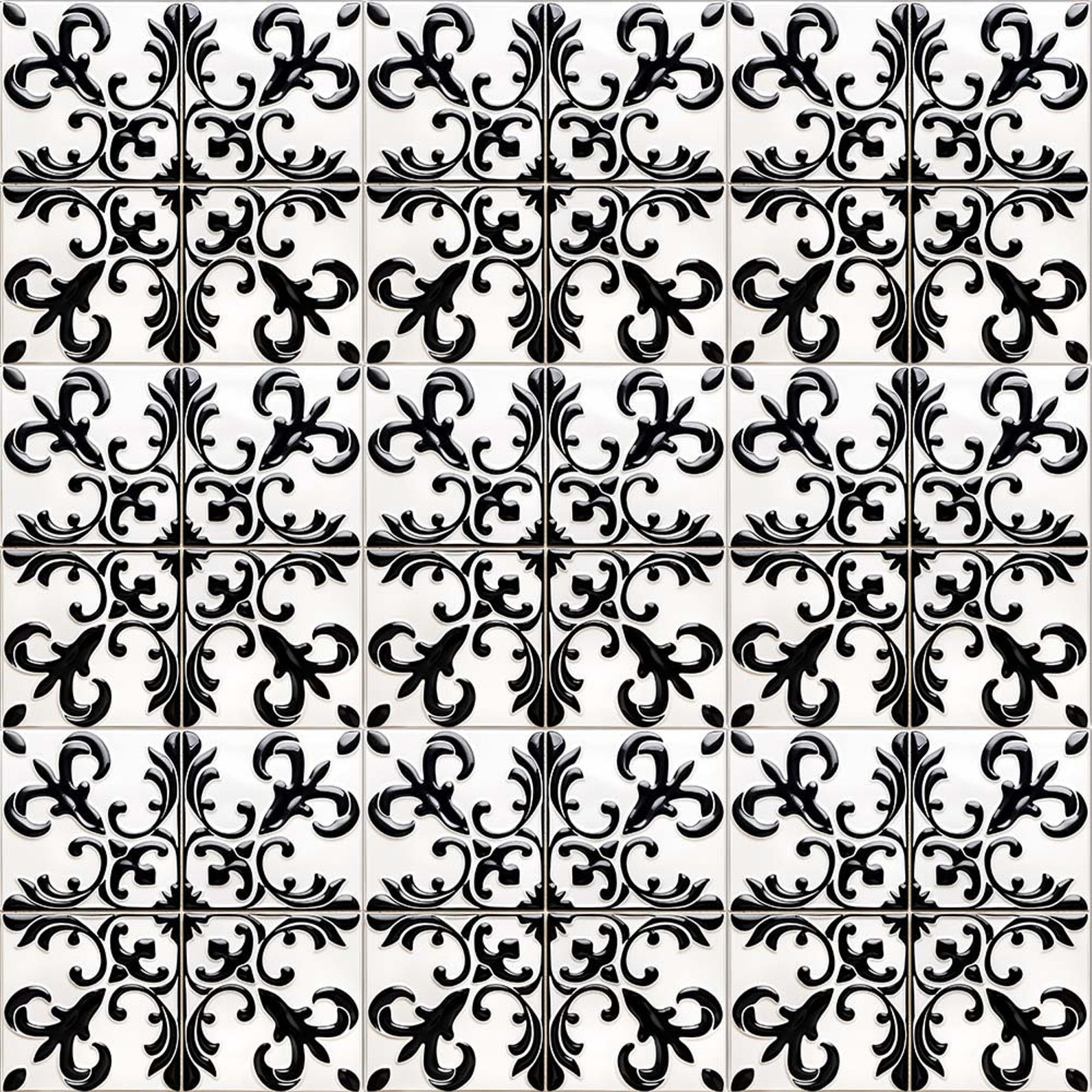 Victorian Style Ceramic Tile Print, Black and White Glossy Design ...