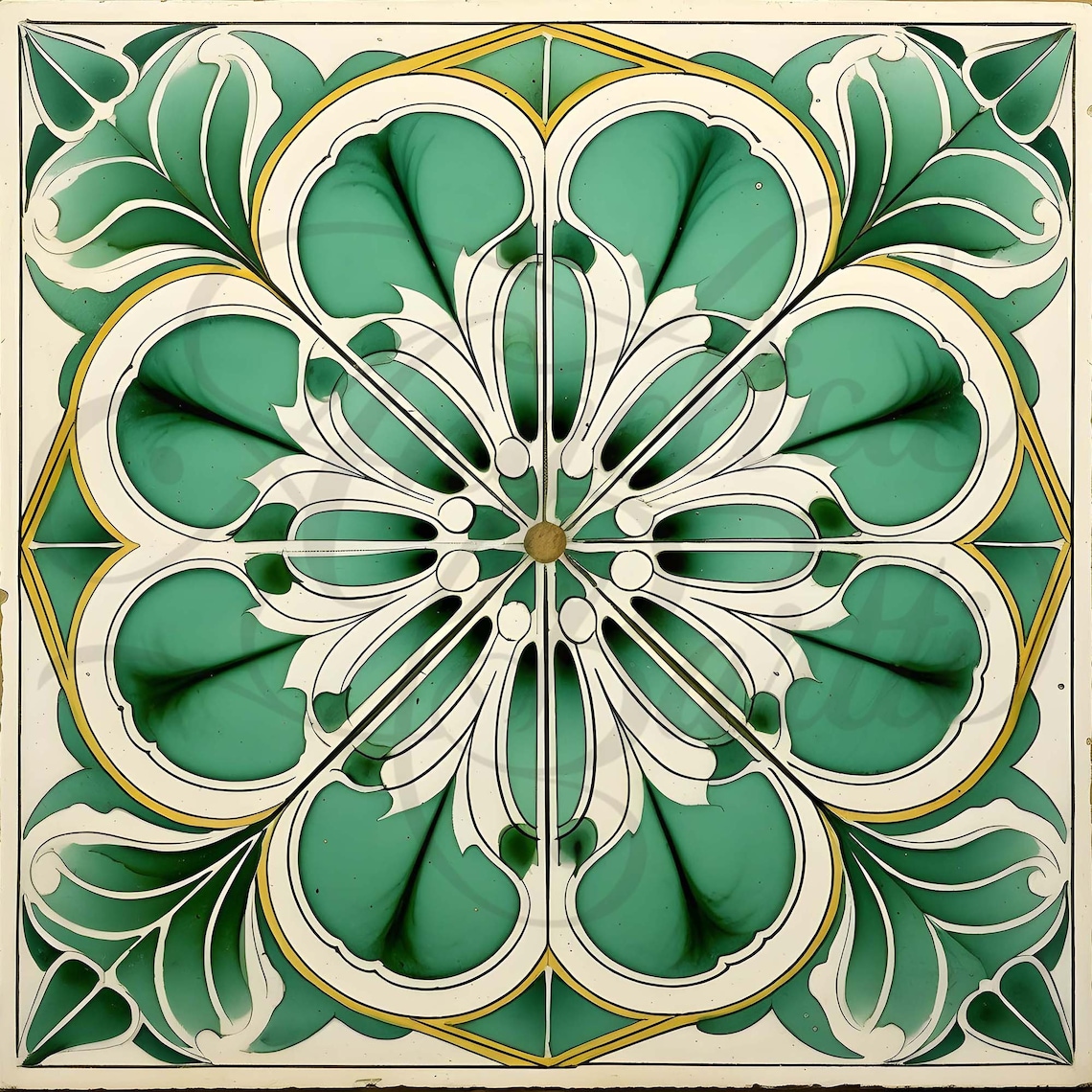 Vintage Green Tiles Clipart: Set of 9 Spanish-style Tiles, Decoration ...