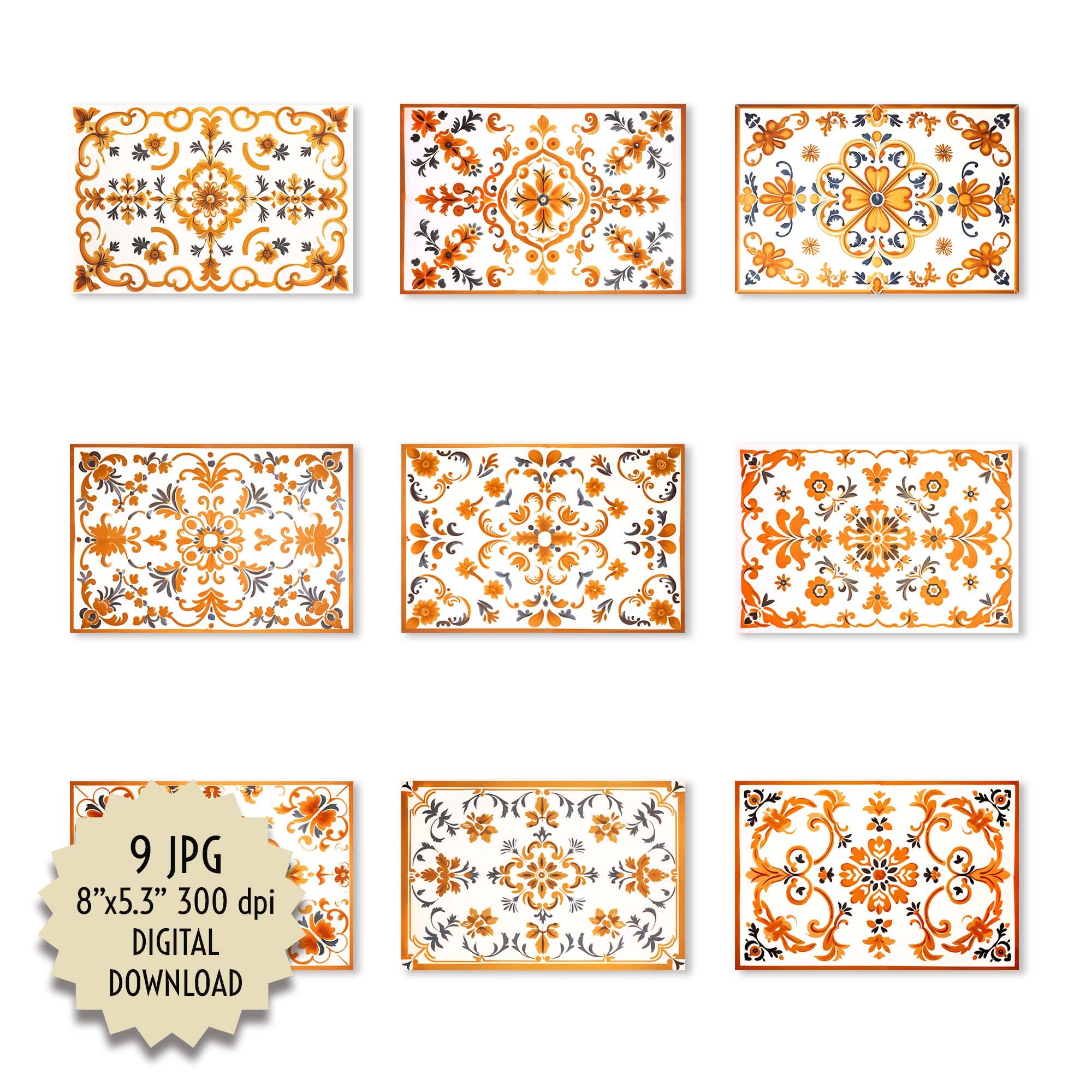 Vintage Old Antique Tiles Brown Hand-painted Pattern Mosaic Italian ...