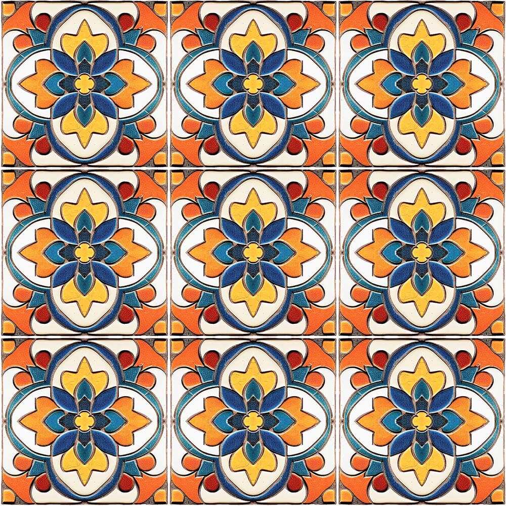 9 Images of Traditional Hand-painted Ceramic Tiles, Geometric Pattern ...