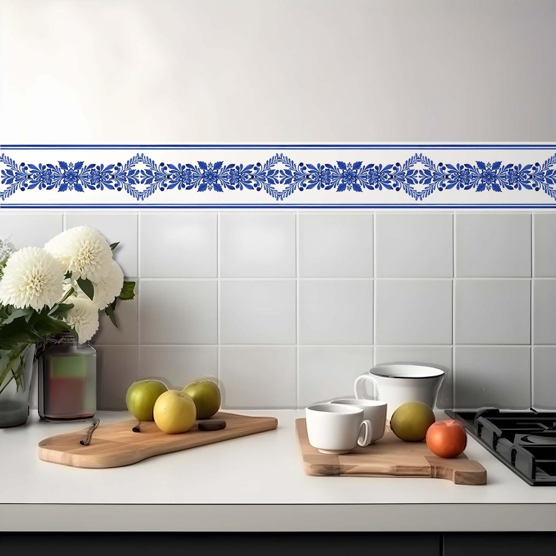 8 Seamless Cobalt Blue Floral Borders JPG Set, Horizontal Symmetrical ...
