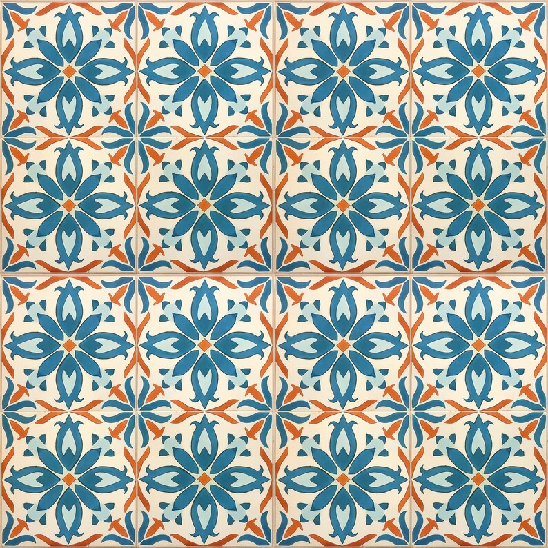 Traditional Mediterranean Glazed Ceramic Tile, Symmetrical Pattern ...
