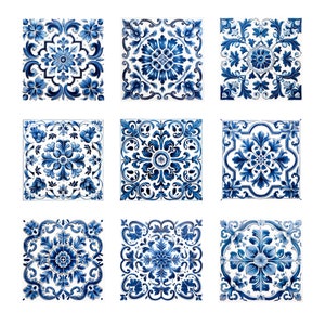 Vintage Blue Mediterranean Spanish Style Tile Digital Design Clipart ...