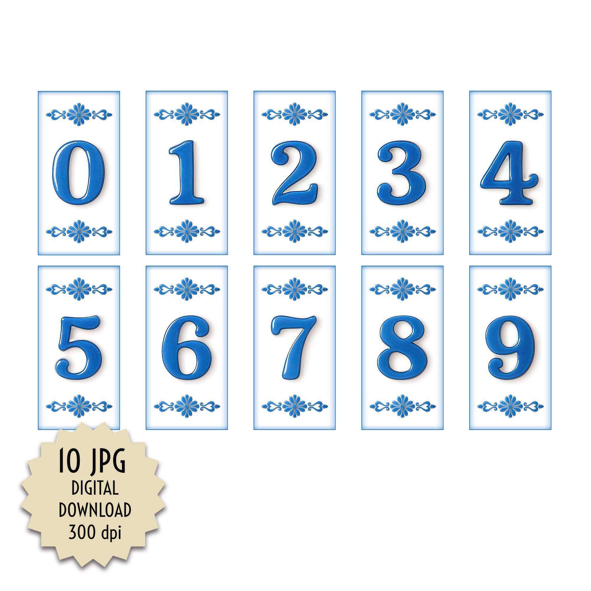 Number Tiles, Blue Ceramic, Realistic Clipart 0-9, Bright Glossy Digits ...