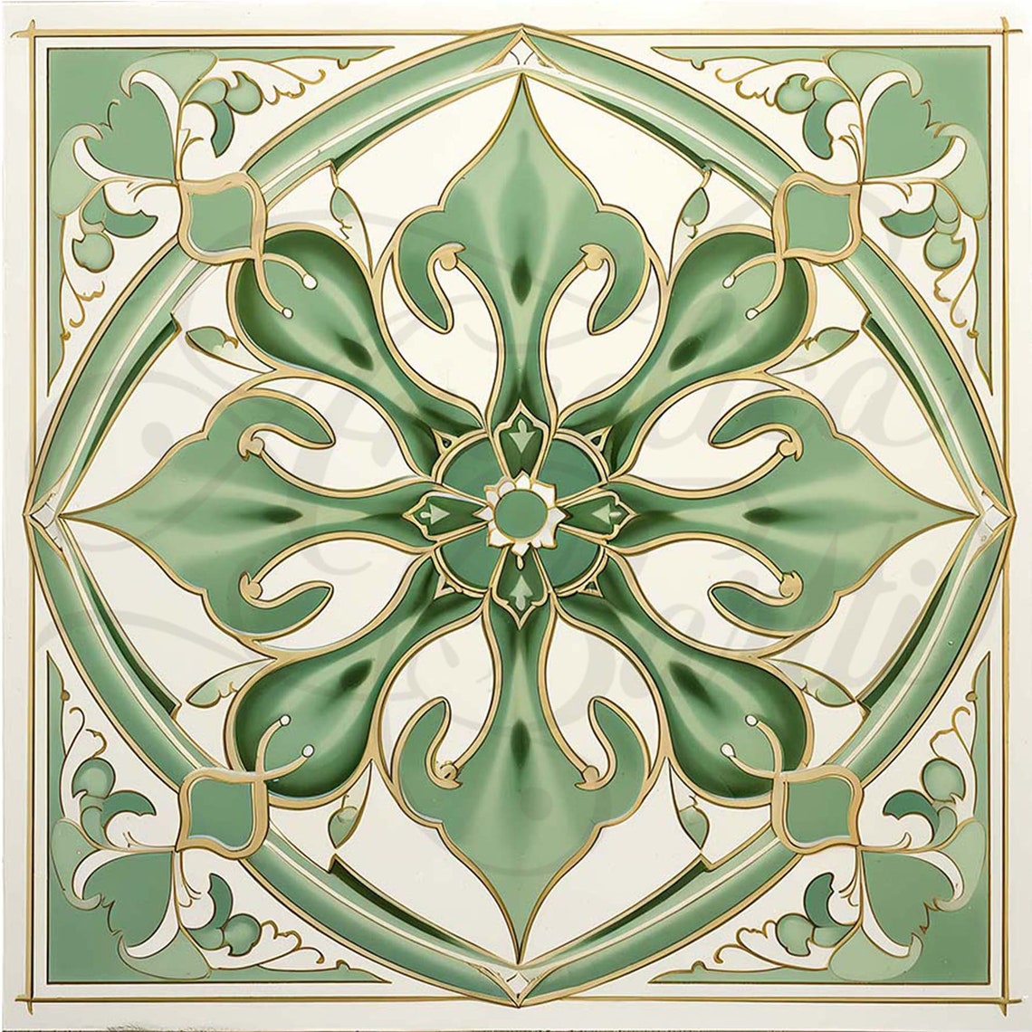 9 Vintage Green Tiles Clipart. SVG, JPG. Spanish-style Tiles ...
