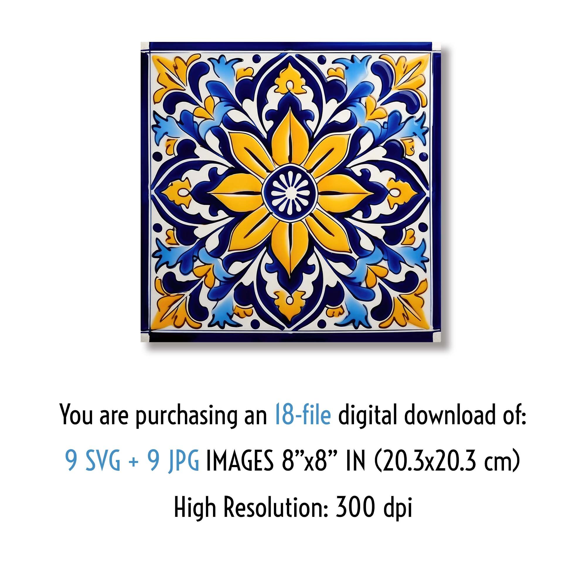 Bundle Antique Blue and Yellow Floral Border Tiles Digital Design ...