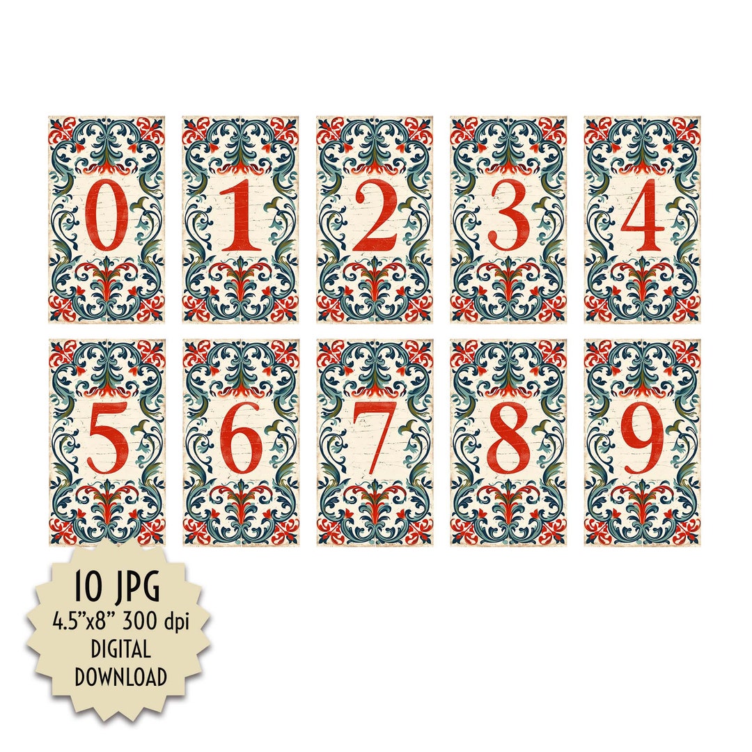 Vintage Number Tiles Clipart: Set of 10 Spanish-style Tiles, Decoration ...