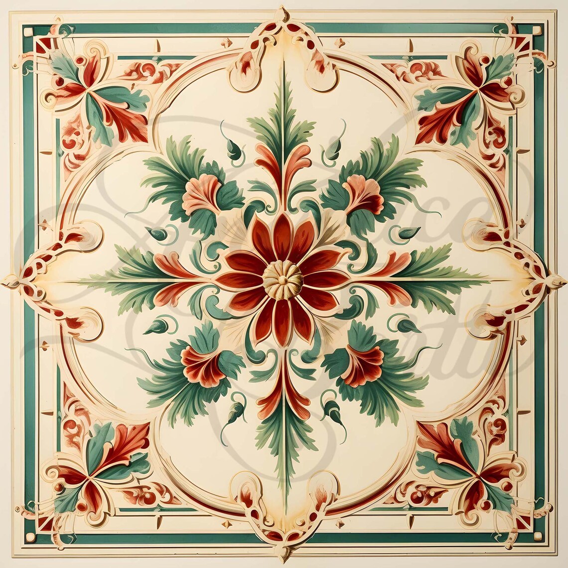 Floral Antique Classic Tile Printable Digital Download File 8x8 Inch ...