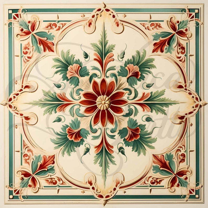 Floral Antique Classic Tile Printable Digital Download File 8x8 Inch ...