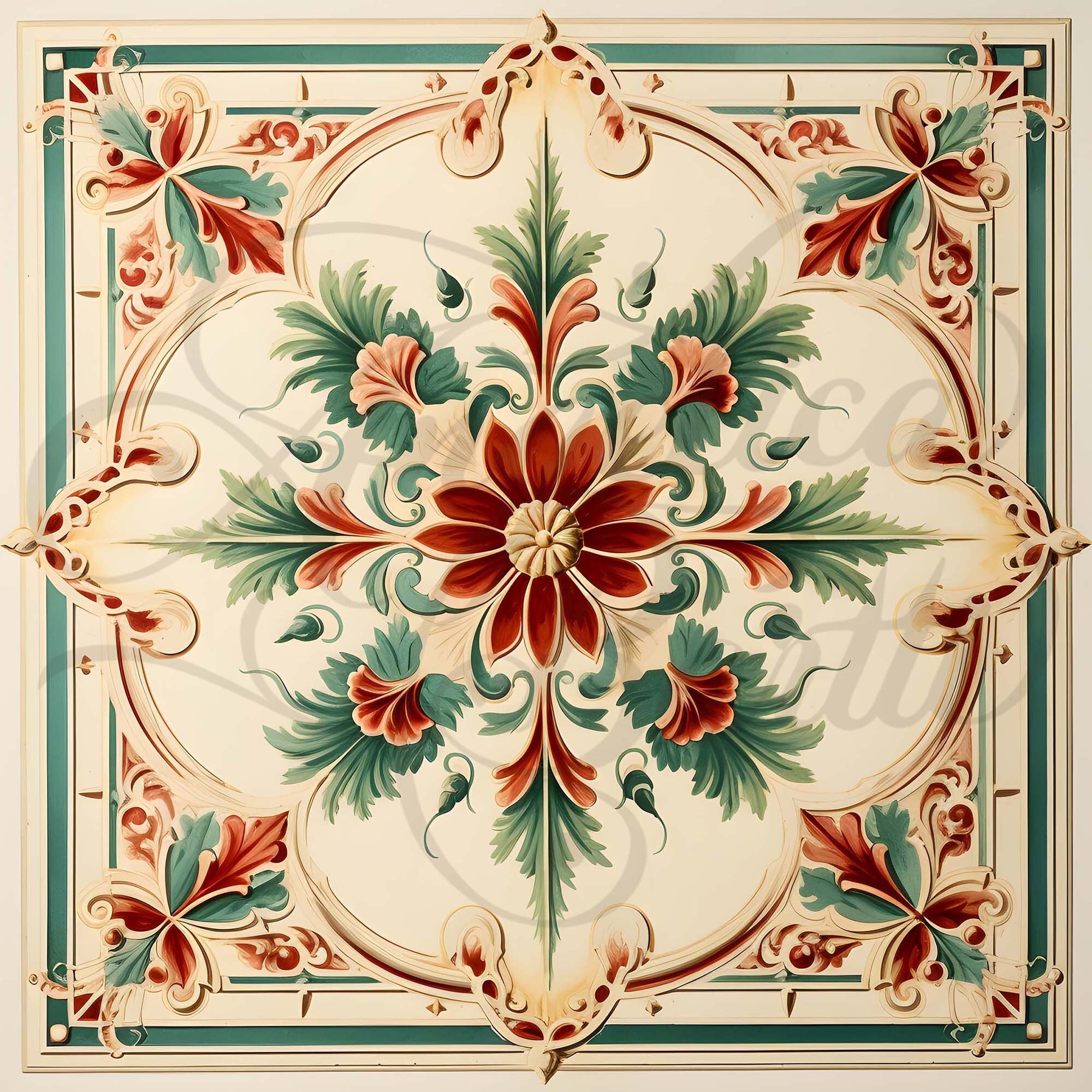 Floral Antique Classic Tile Printable Digital Download File 8x8 Inch ...