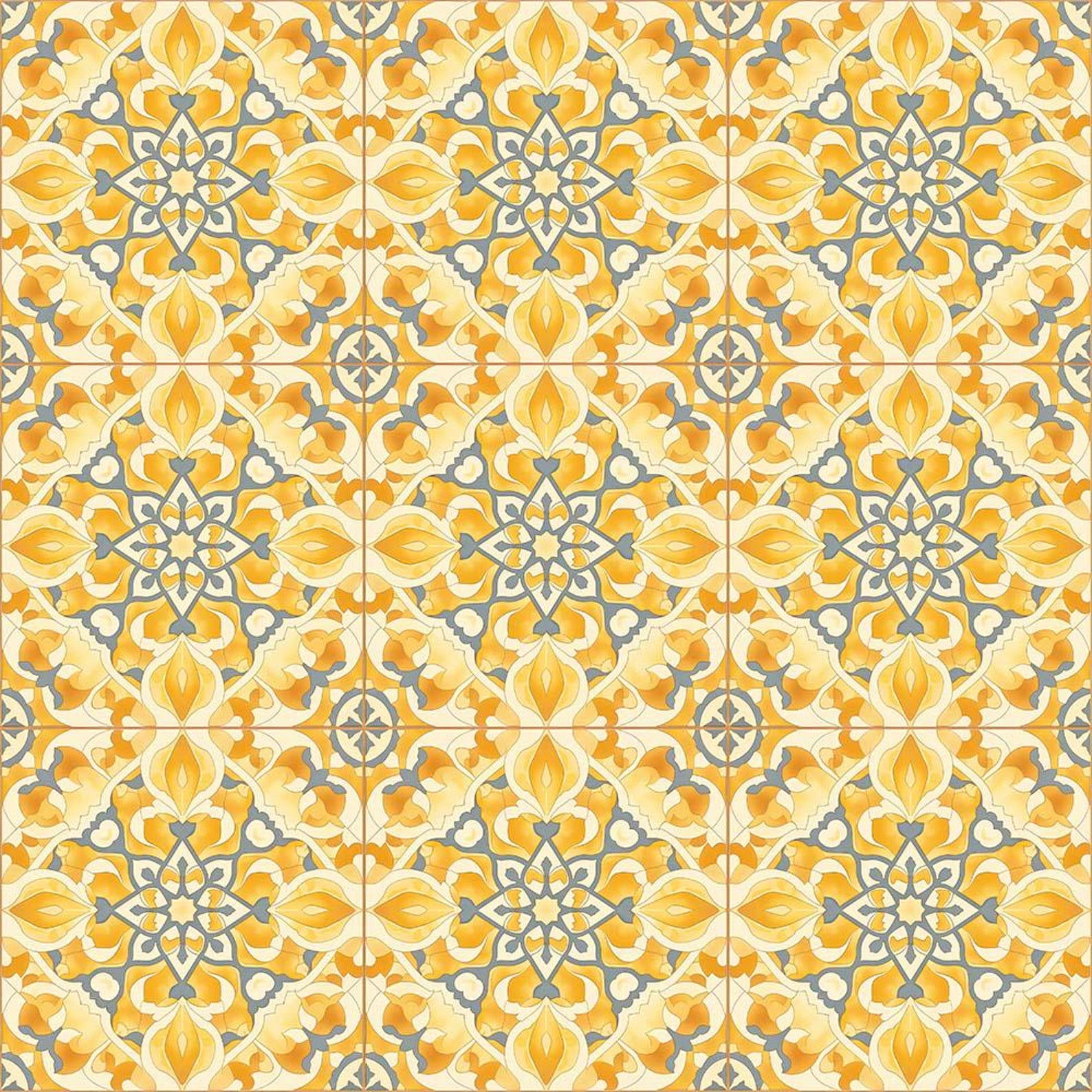Mustard Yellow Gold, Light Gray Digital Tile, Mediterranean Mosaic ...