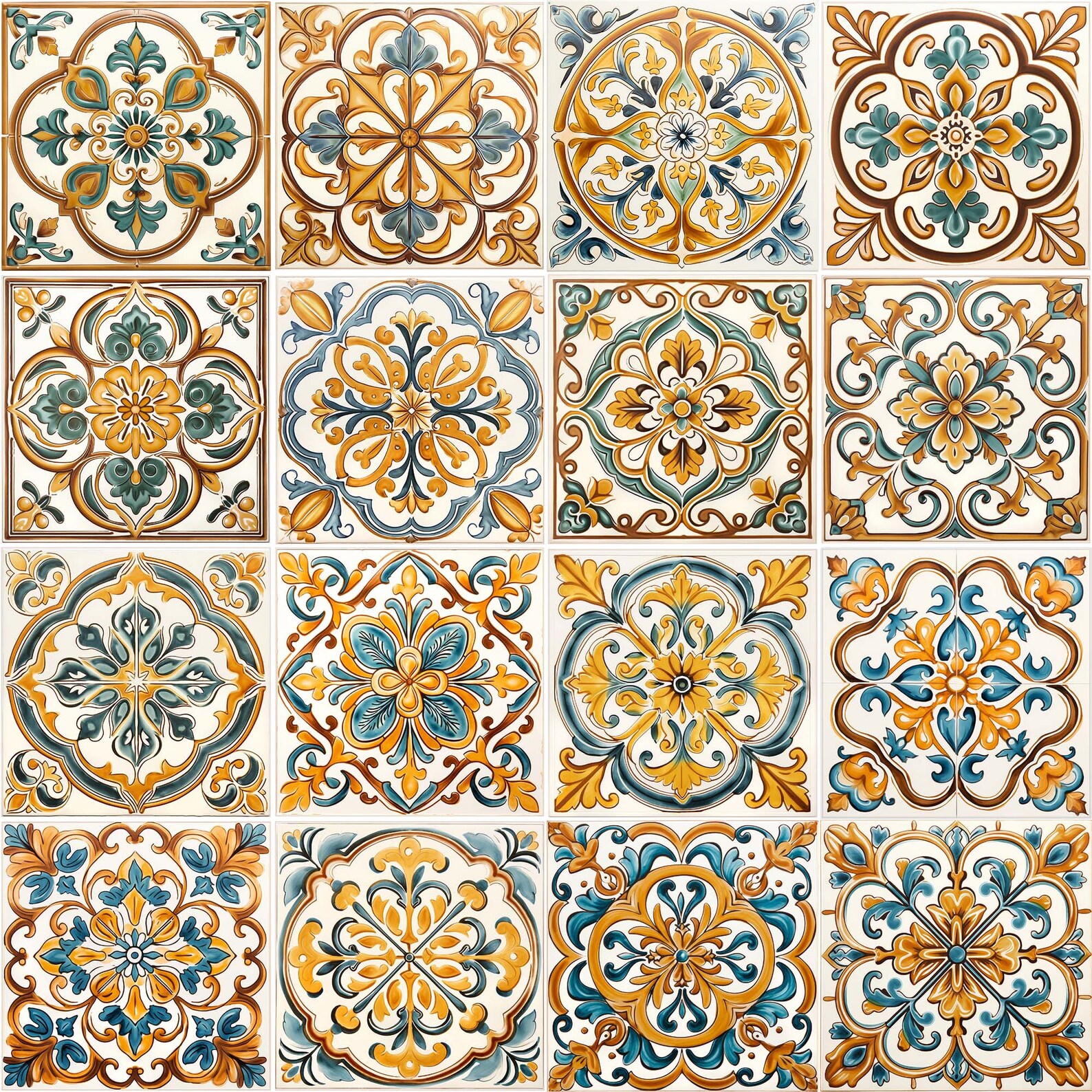 Antique Digital Ceramic Tiles Catalan Style, Floral Pattern Brown Beige ...