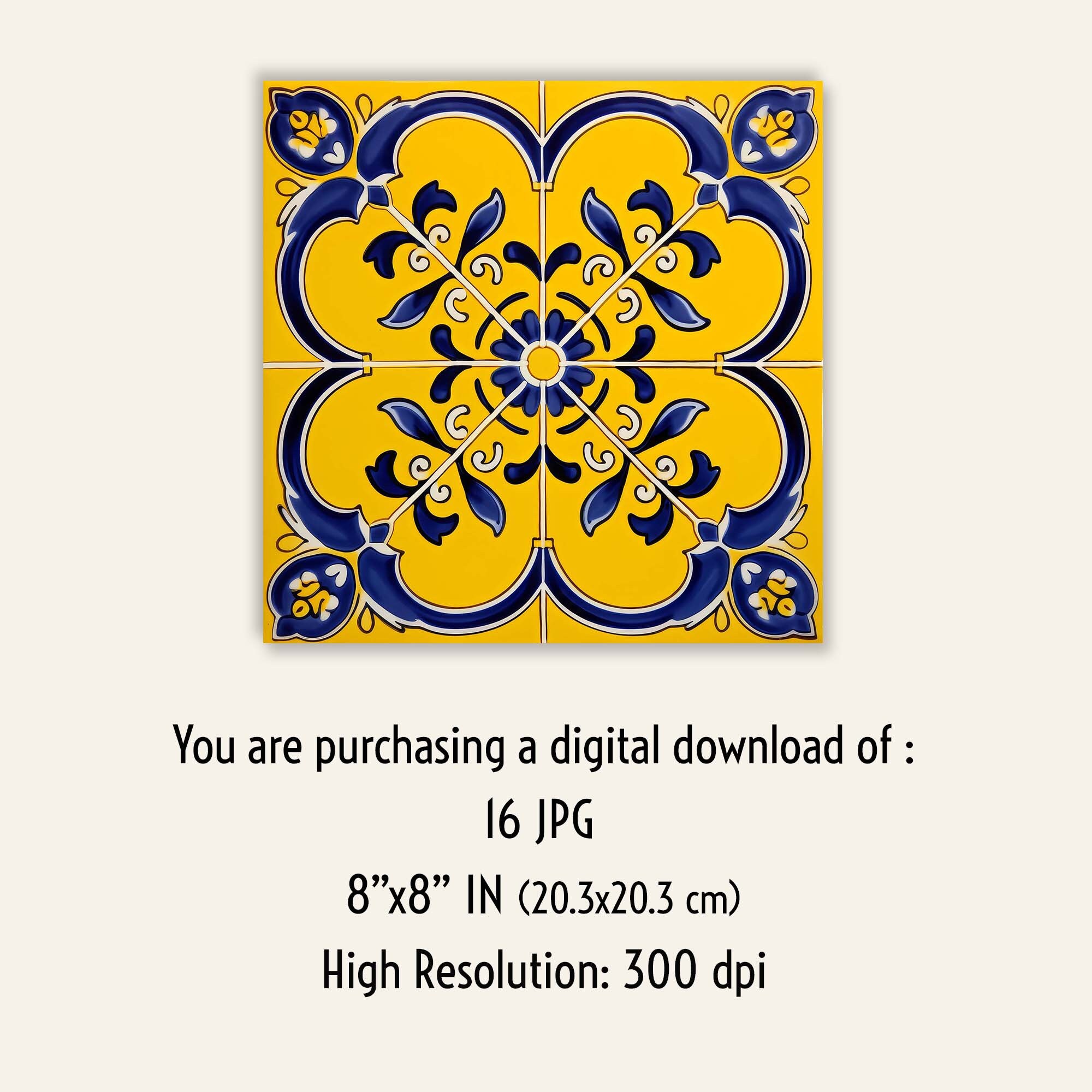 16 Red Blue Yellow Orange Tiles Floral Symmetrical Digital Design ...