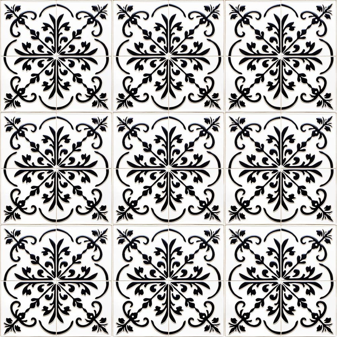 Victorian Style Ceramic Tile Print, Black and White Glossy Design ...