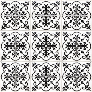 Victorian Style Ceramic Tile Print, Black and White Glossy Design ...