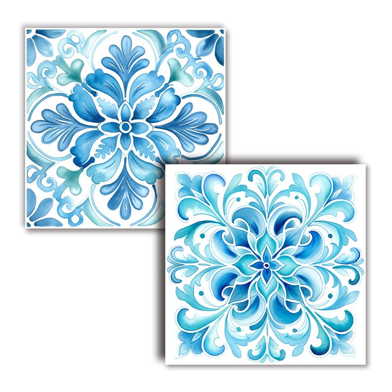 Blue Watercolor Tiles White Background Mosaic Decorative Wallpaper ...