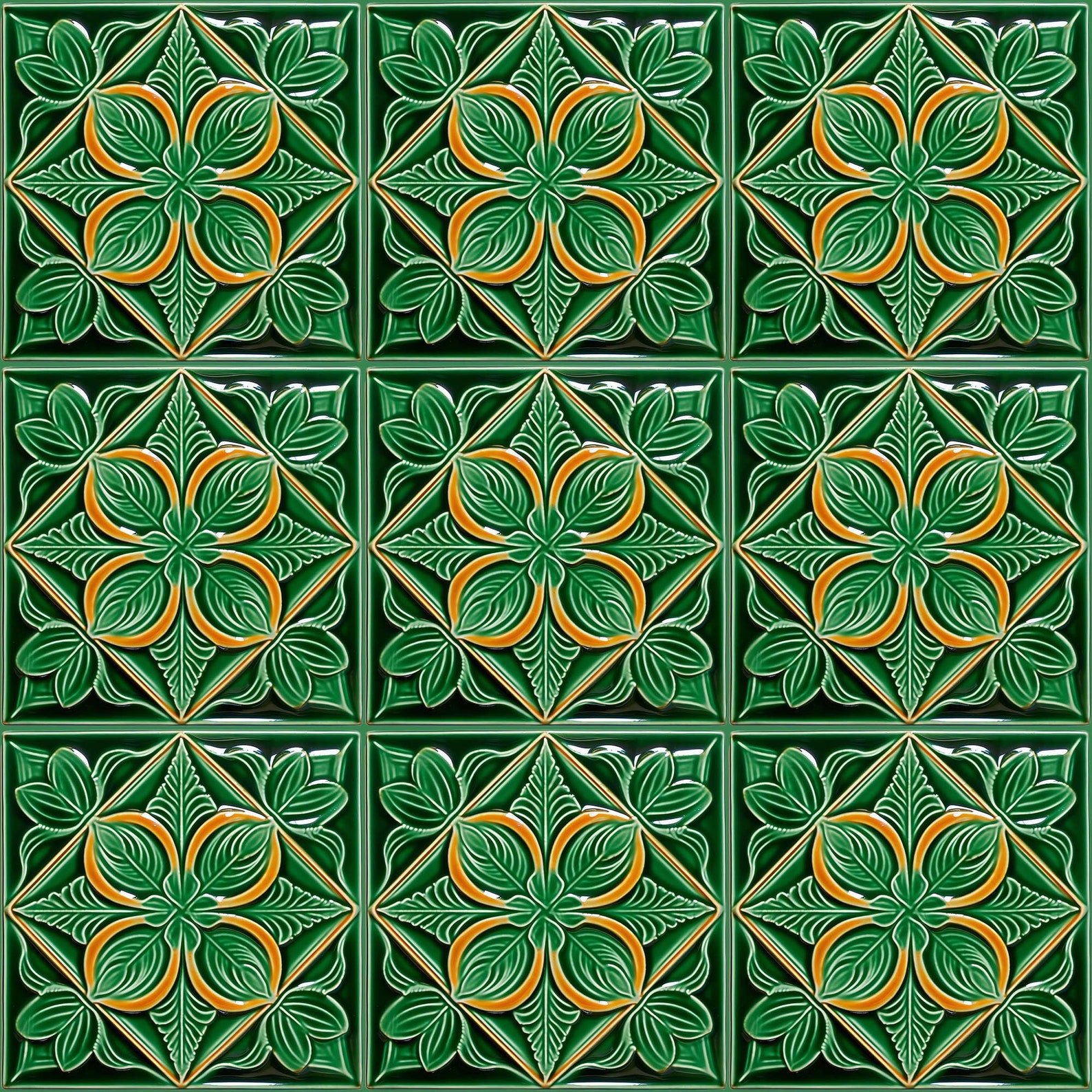 3d Relief Tiles Emerald Green Orange Ceramic Realistic PNG 8 X 8 ...