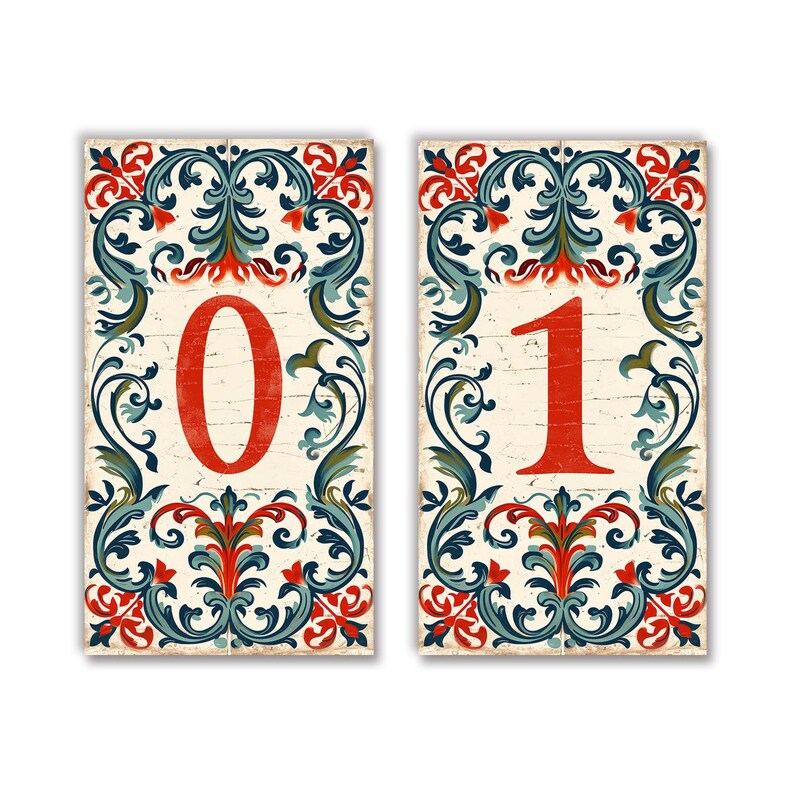 Vintage Number Tiles Clipart: Set of 10 Spanish-style Tiles, Decoration ...