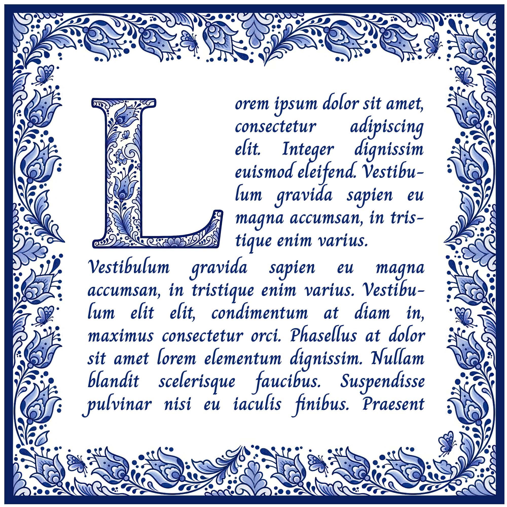 Floral Alphabet Clipart, Ornamental Letters PNG, Blue Delft Tile Style ...