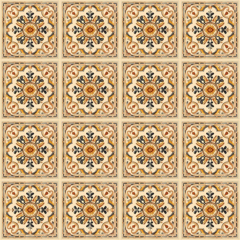 Brown Beige Vintage Spanish-style Tiles Clipart Decoration Wallpaper ...