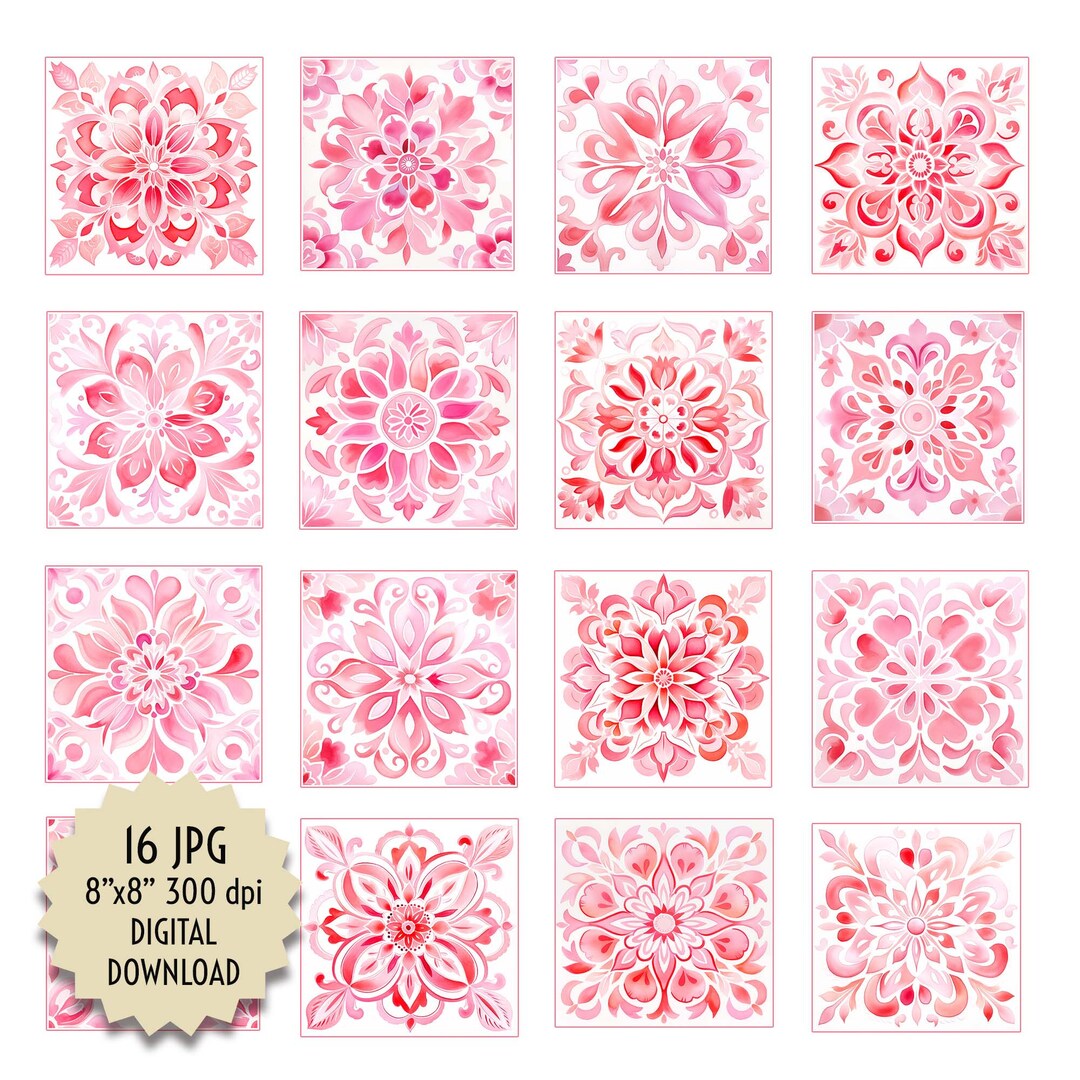 Pink Watercolor Tiles White Background Square Mosaic Decor Wall Craft ...