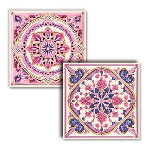 Pink Vintage Antique Spanish-style Geometric Floral Tiles Decorative ...