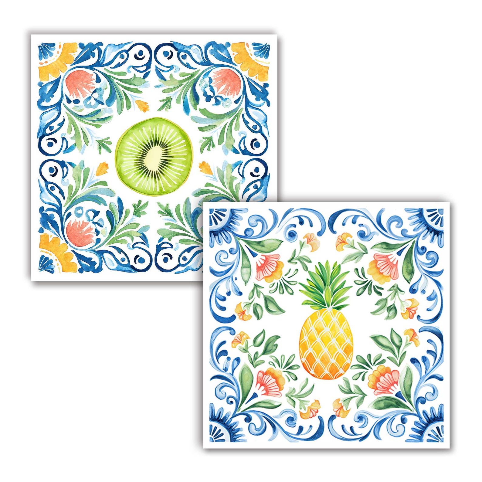 Fruit Tiles, Watercolor Clipart, JPG Citrus, Hand Painted, Tropical ...