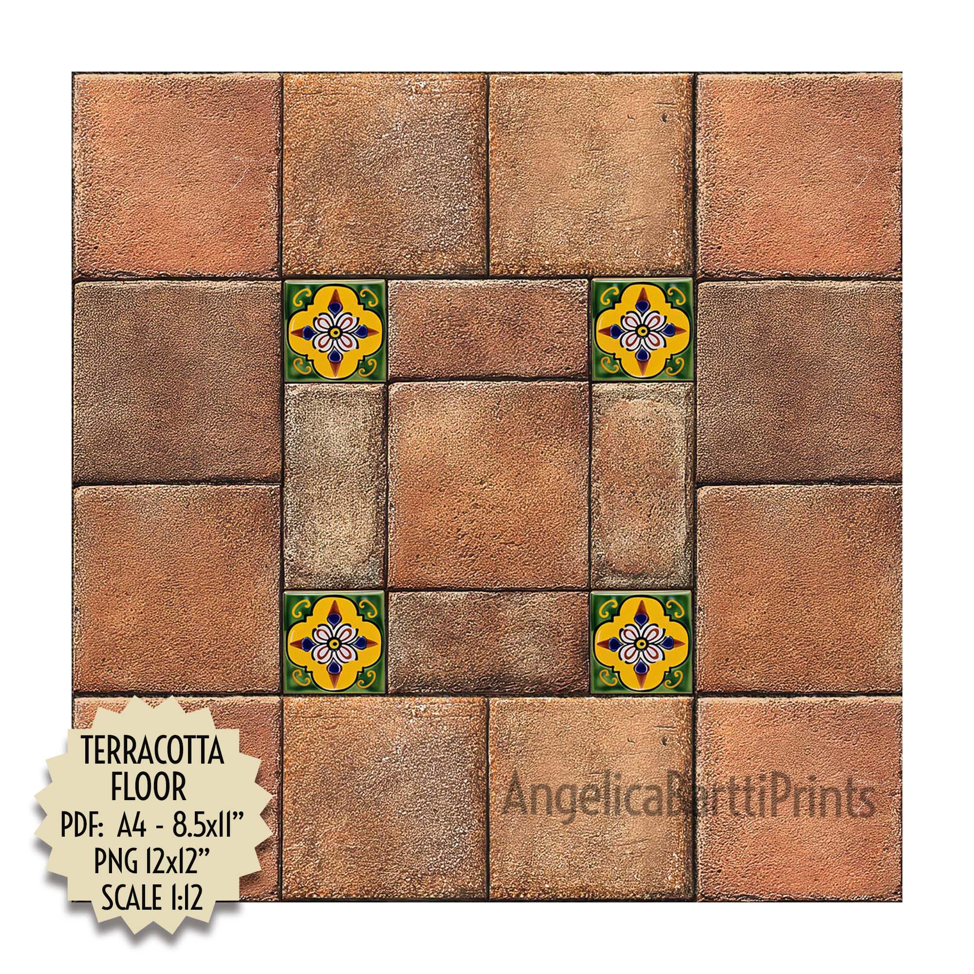 Brown Terracotta Floor, Spanish Style Tile, for Dollhouse, 1:12 Scale ...