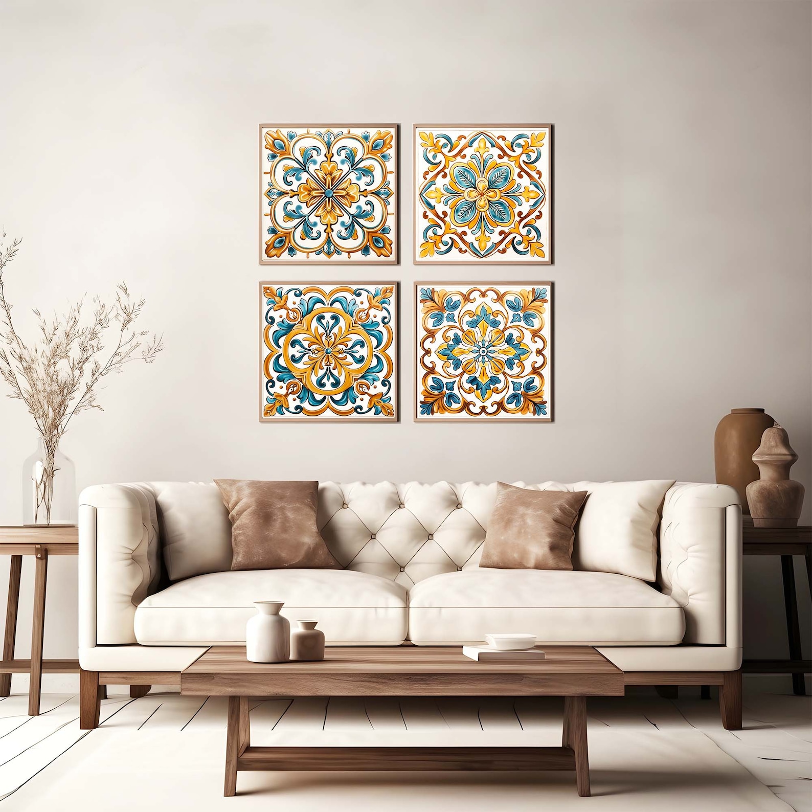 Antique Digital Ceramic Tiles Catalan Style, Floral Pattern Brown Beige ...