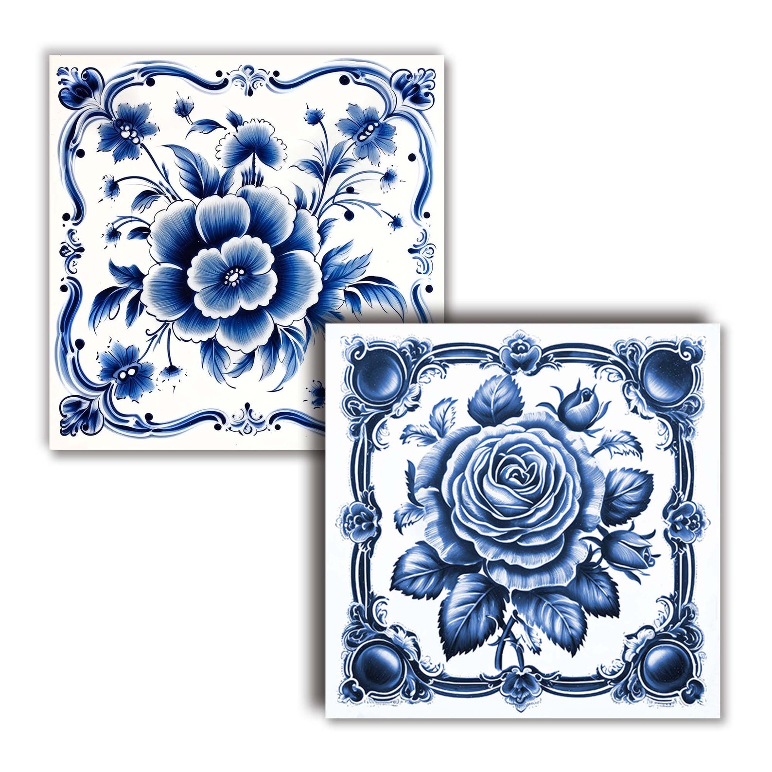 15 Antique Blue and White Porcelain Flower Rose Tiles | Decor Wall ...