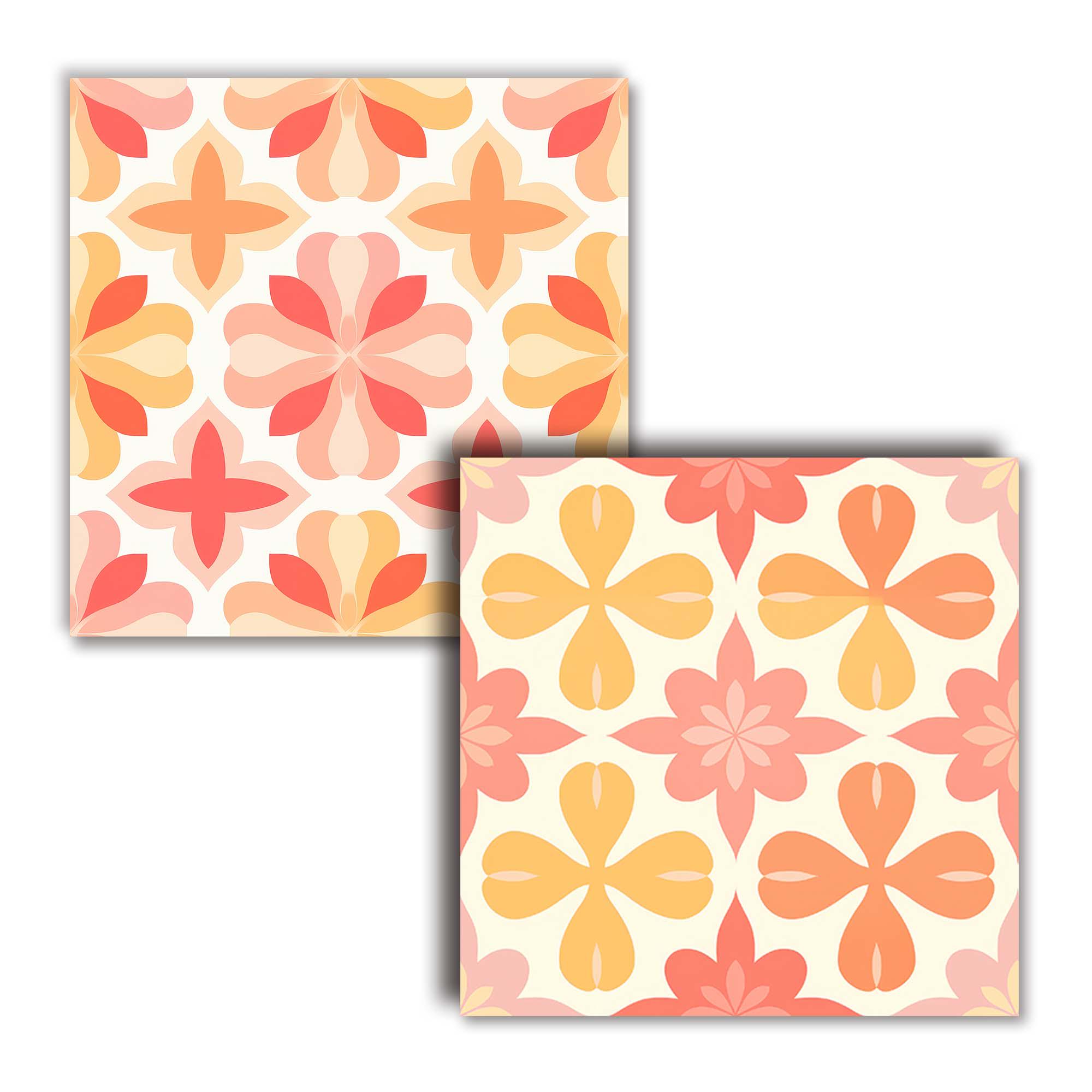 Seamless Pastel Pink Red Orange Tiles, Retro Mid-century, Warm and ...