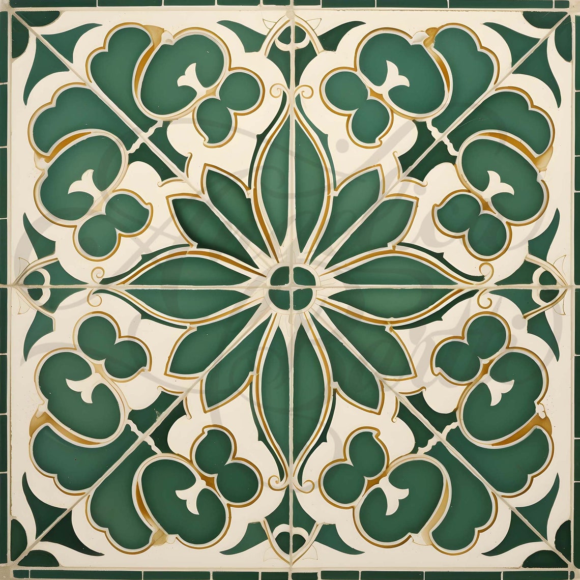 Vintage Green Tiles Clipart: Set of 9 Spanish-style Tiles, Decoration ...