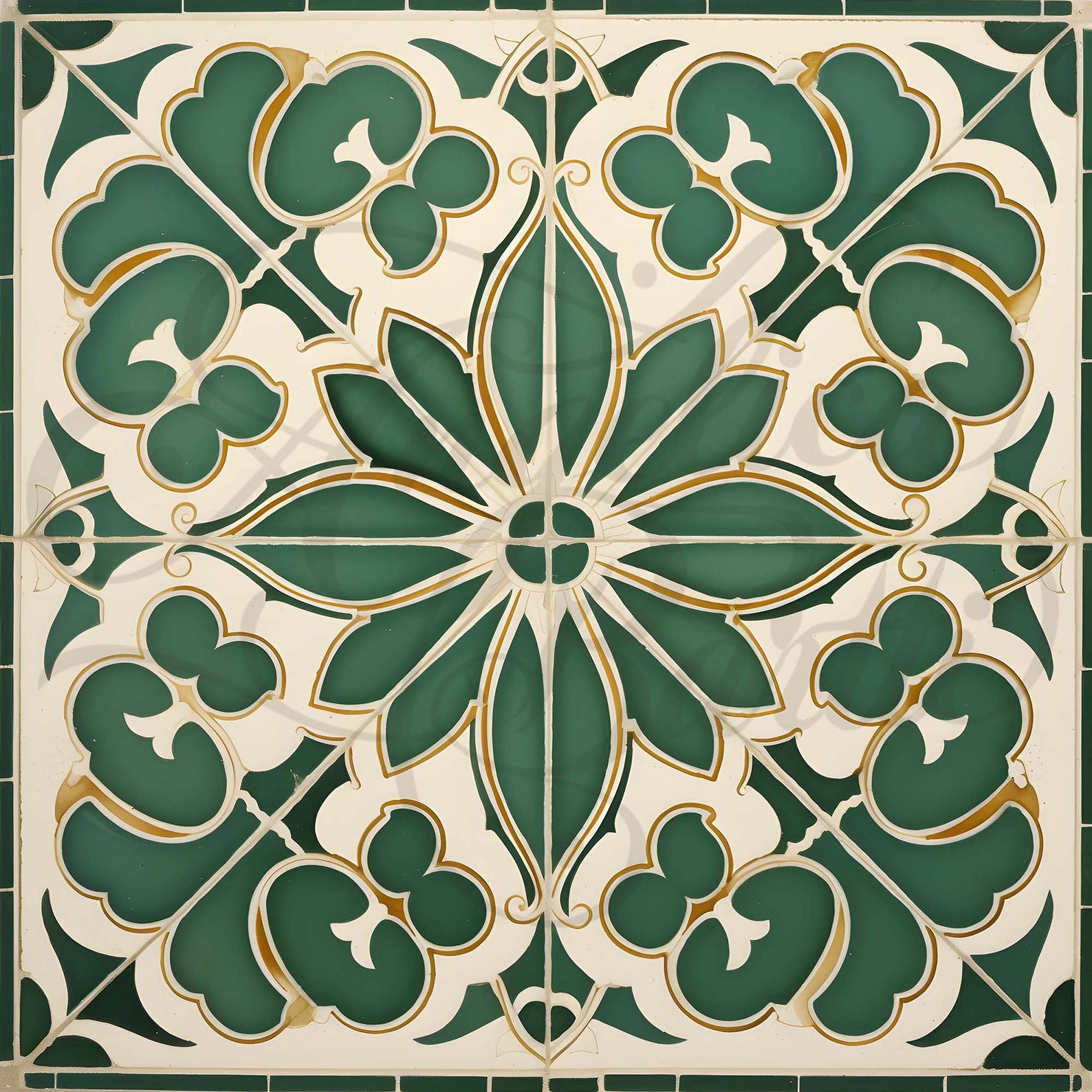 Vintage Green Tiles Clipart: Set of 9 Spanish-style Tiles, Decoration ...