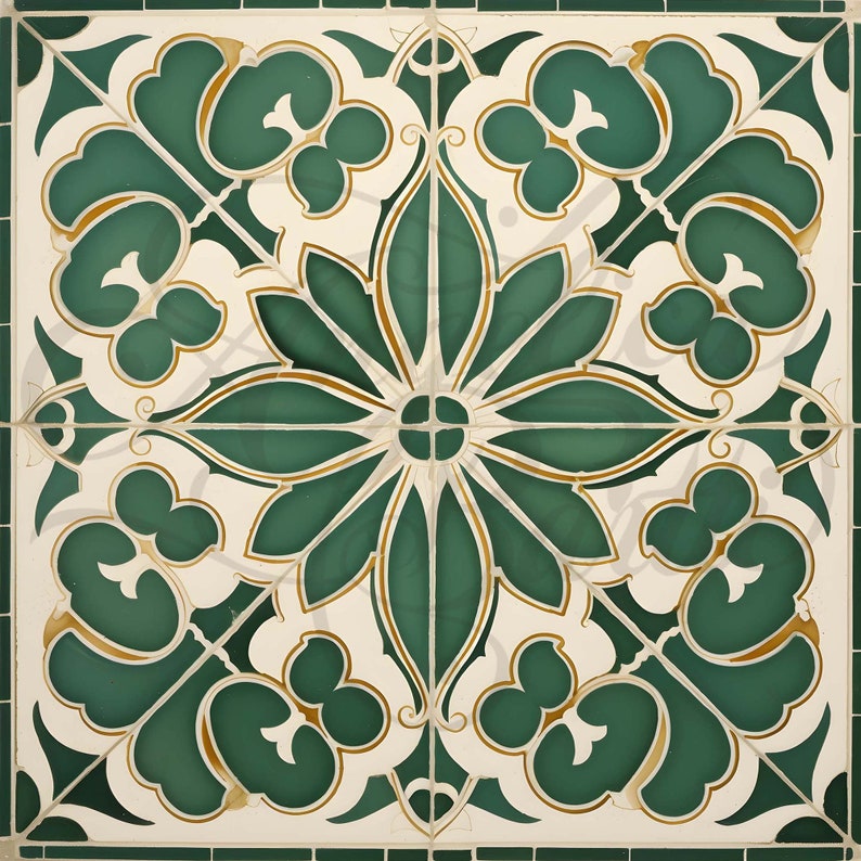 Vintage Green Tiles Clipart: Set of 9 Spanish-style Tiles, Decoration ...