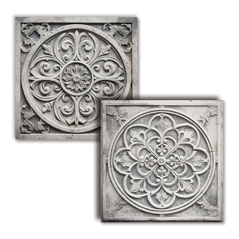Ancient Medieval Gothic-style Carved Stone Tile With Symmetrical Floral ...