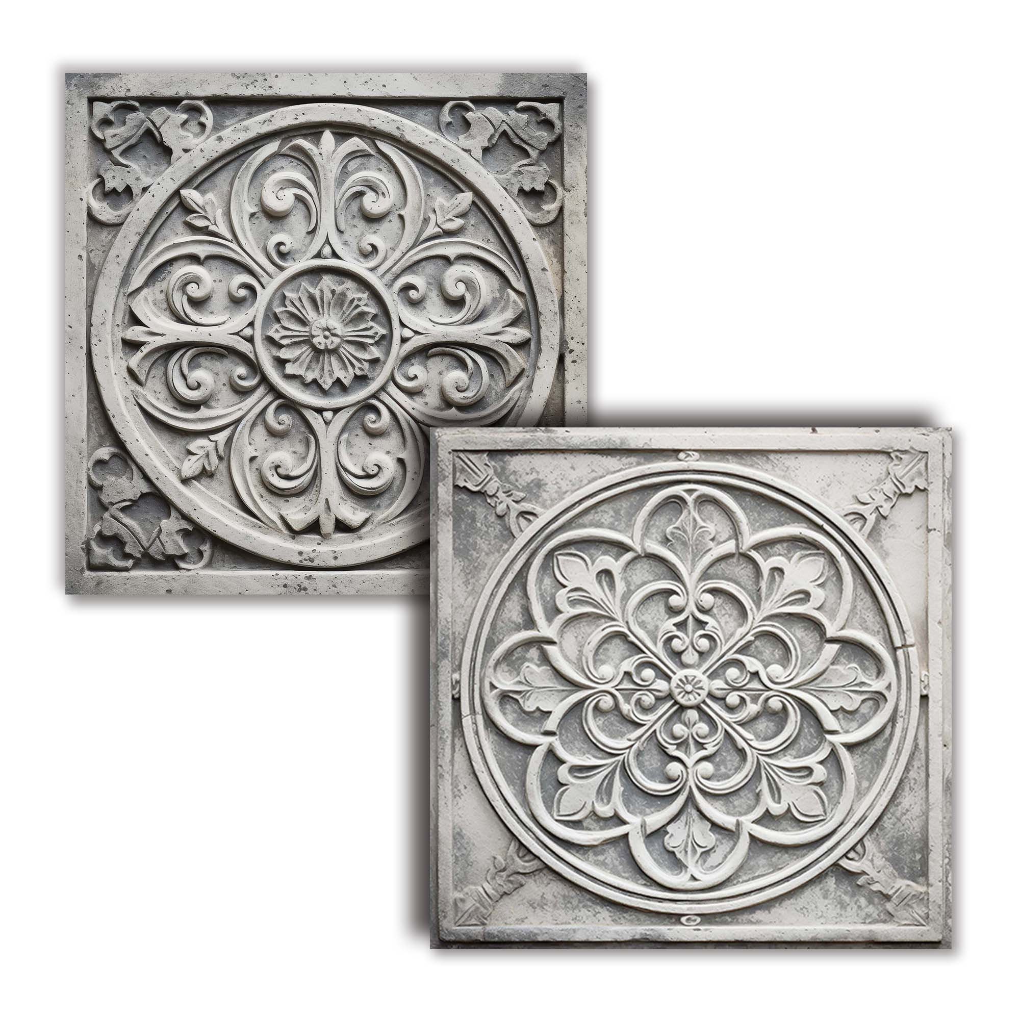 Ancient Medieval Gothic-style Carved Stone Tile With Symmetrical Floral ...