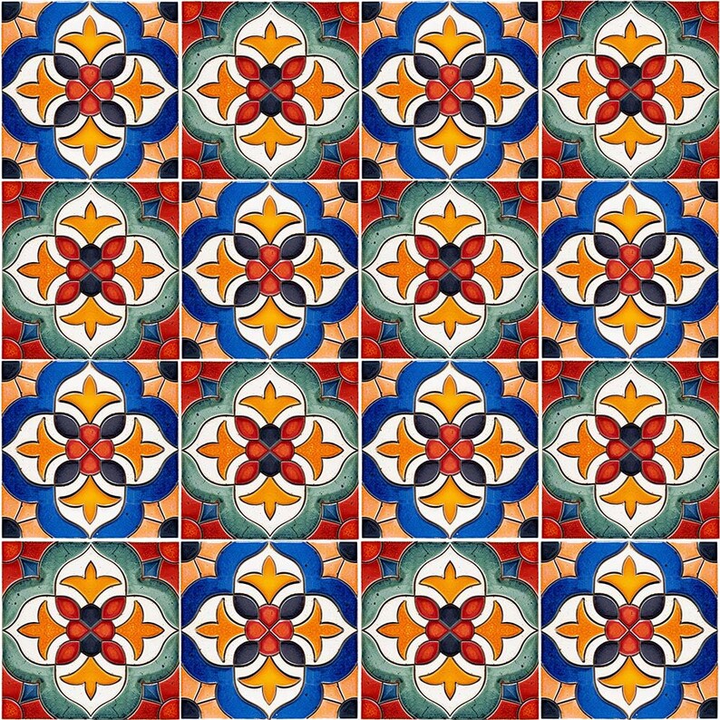 9 Images of Traditional Hand-painted Ceramic Tiles, Geometric Pattern ...