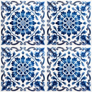 Vintage Blue Mediterranean Spanish Style Tile Digital Design Clipart ...